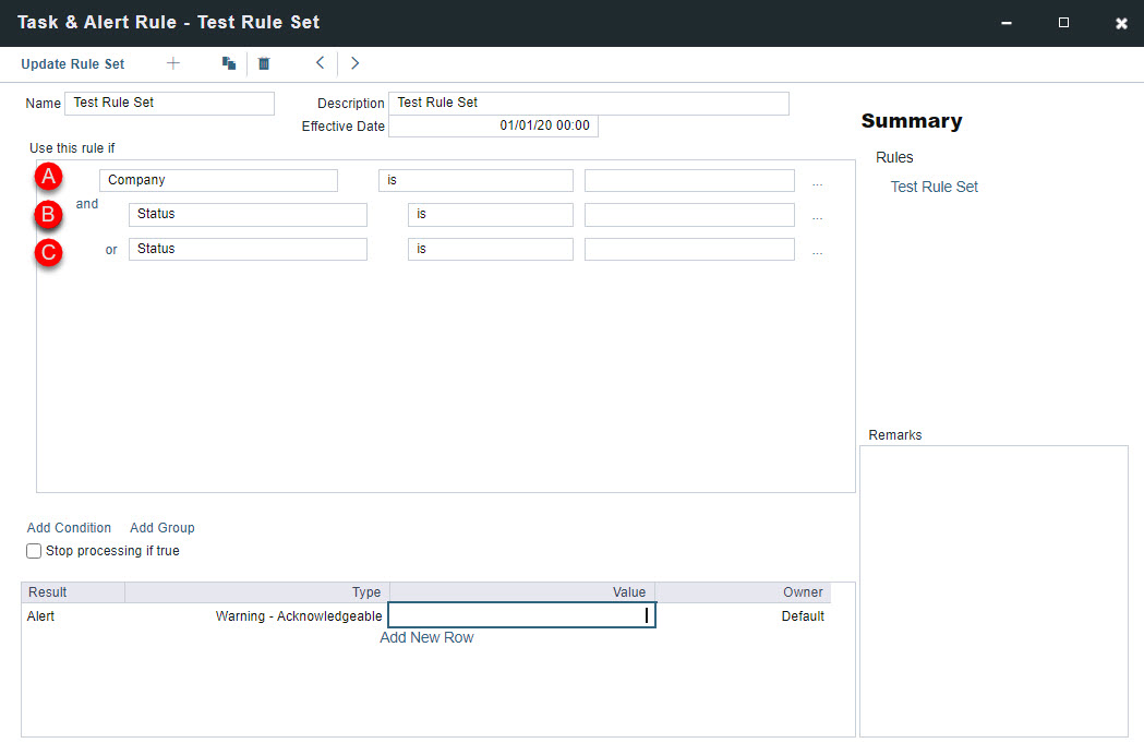 How can I set up a Task & Alert rule set involving both “And” and “Or” operators?